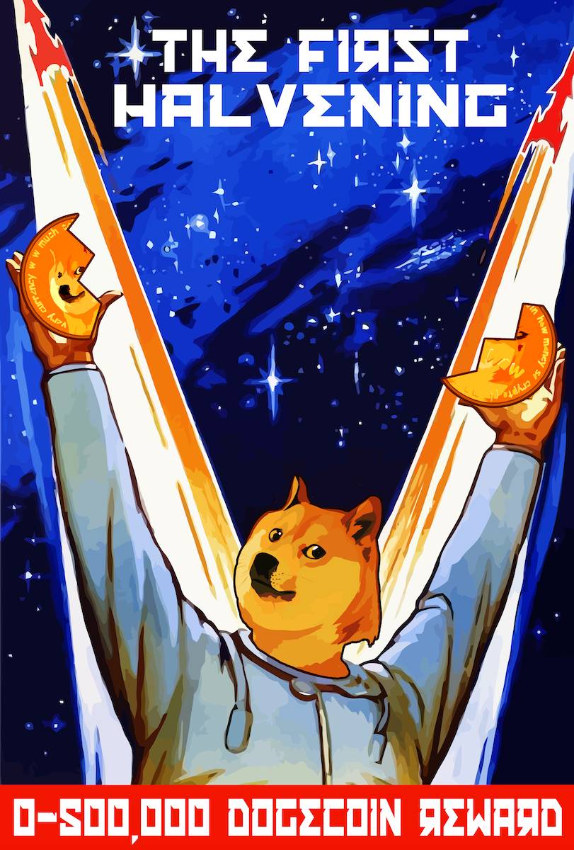 A Soviet Doge poster celebrating the First Halvening of Dogecoin | Scrolller
