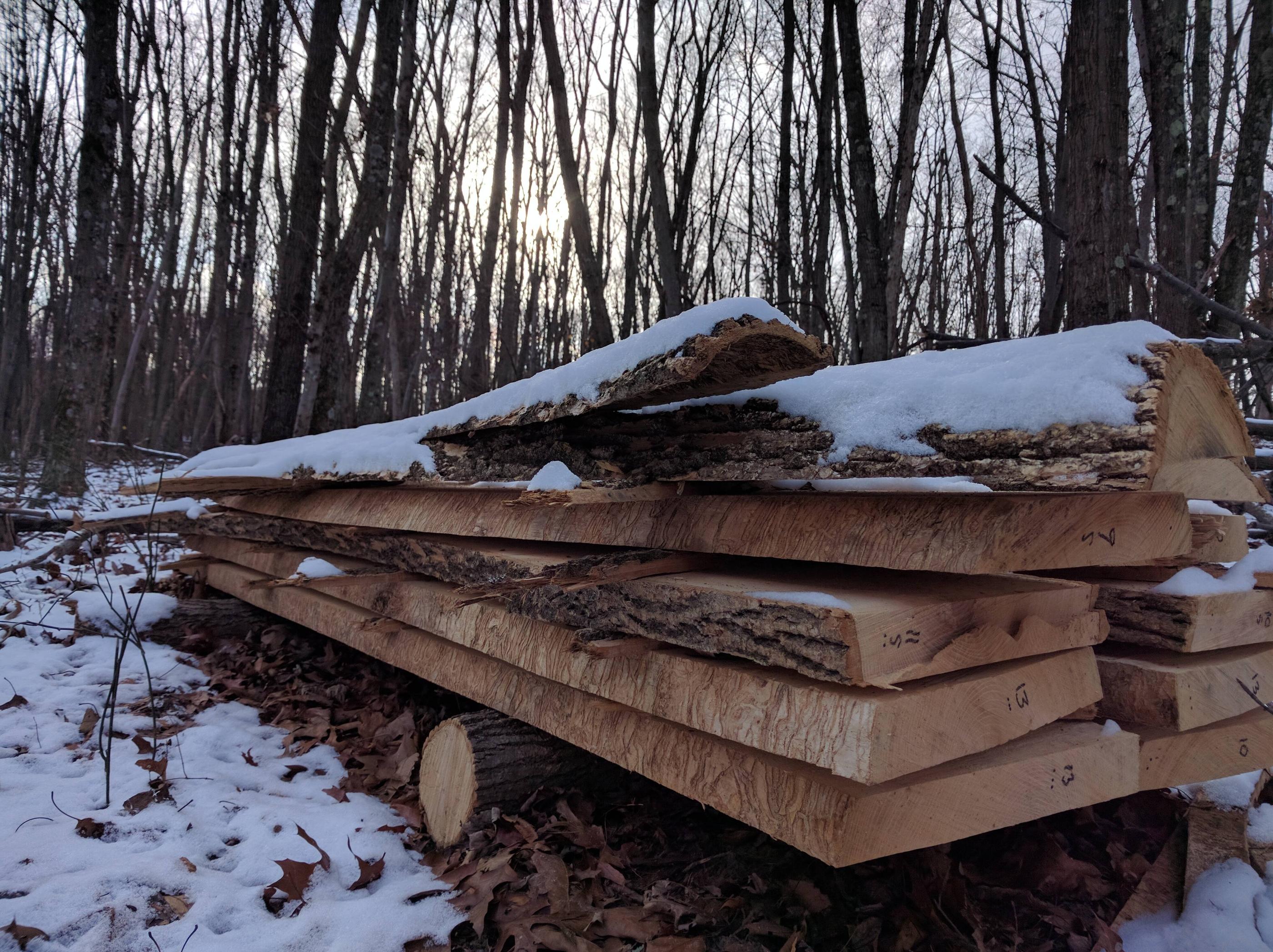 A Stack of Chainsaw Milled Two Inch Ash Slabs | Scrolller