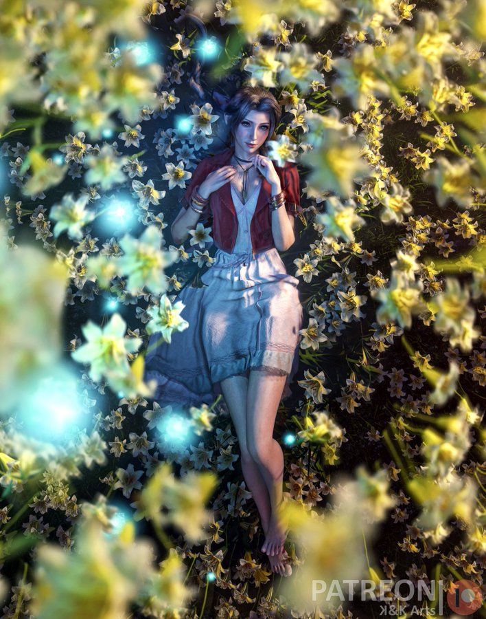 Aerith lying in a bed of flowers | Scrolller