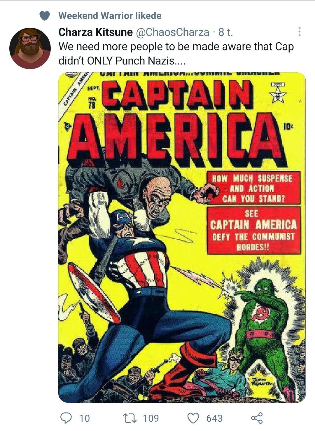 Ah yes propaganda = good I swear these guys were hating on captain america a few weeks ago the ...