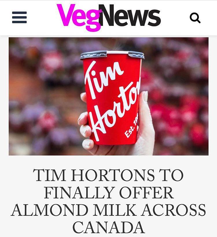Almond milk will be available at all Tim Hortons this spring. | Scrolller