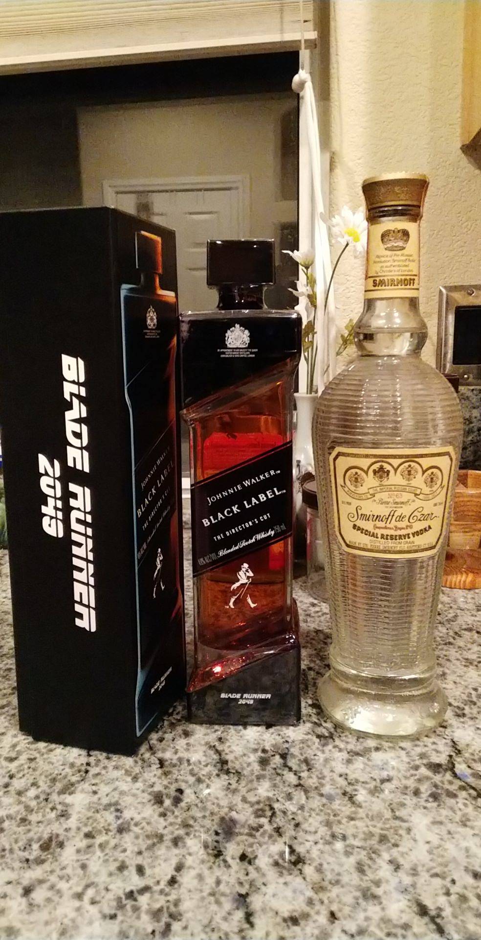 An unopened bottle of Smirnoff from the original bladerunner and a bottle of Johnny Walker from ...