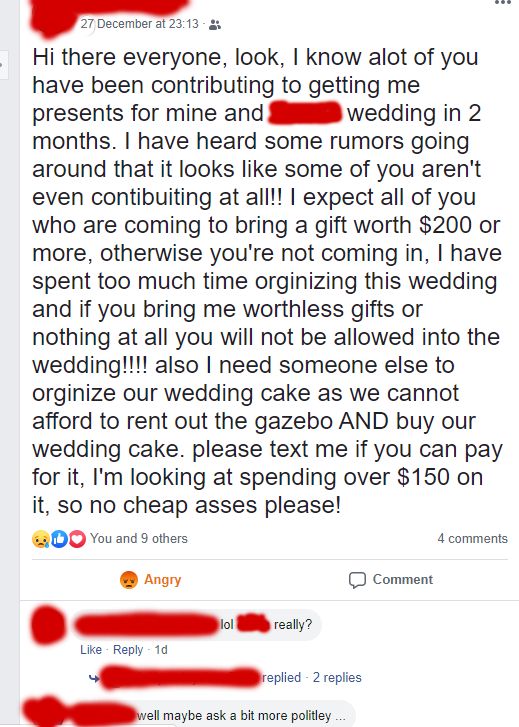 Another bridezilla with minimum gift requirements | Scrolller