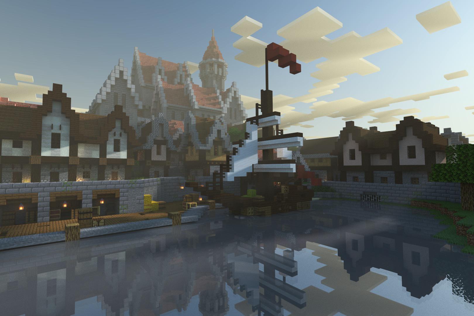 Another render of my world. I followed the suggestion to add a boat. My first built ship, how ...