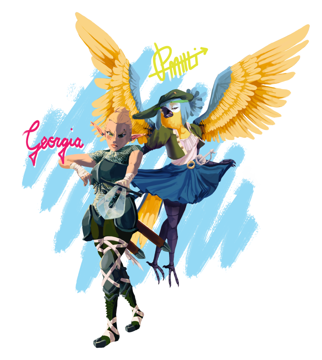 [Art] My dynamic duo campaign: sassy bird lady and stoic elf girl (commissions open!) | Scrolller