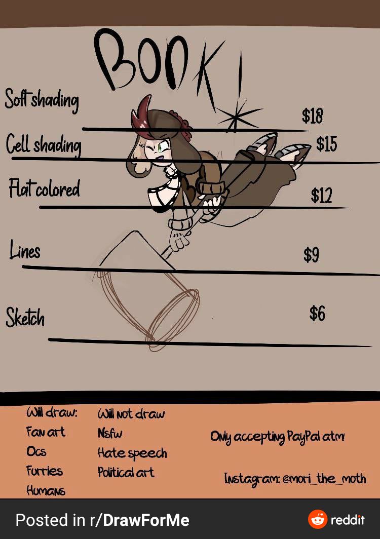 Artist showing the different levels of drawings you can order. | Scrolller