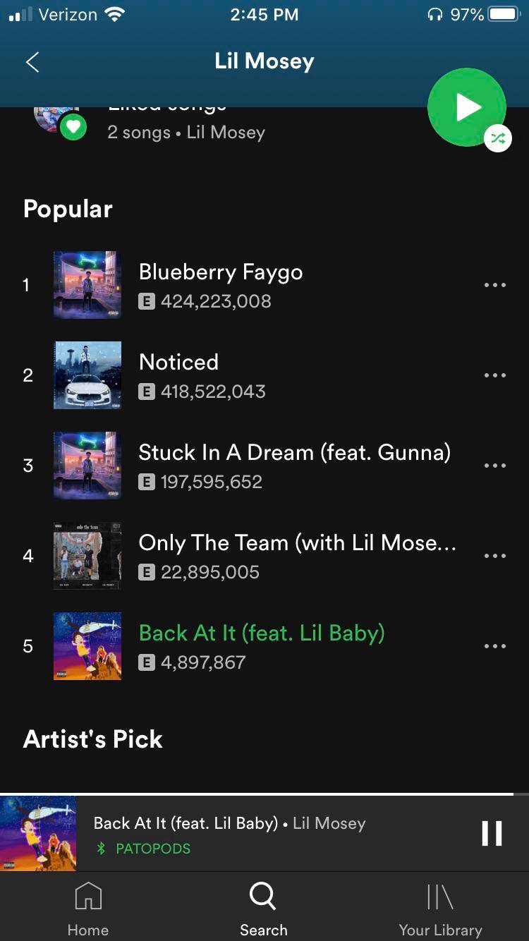 Back At It on the popular section and almost 5 million streams | Scrolller