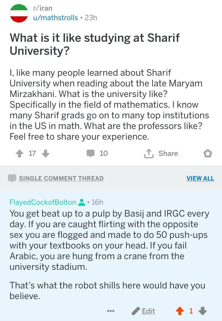 Banned by r/Iran for a joke | Scrolller