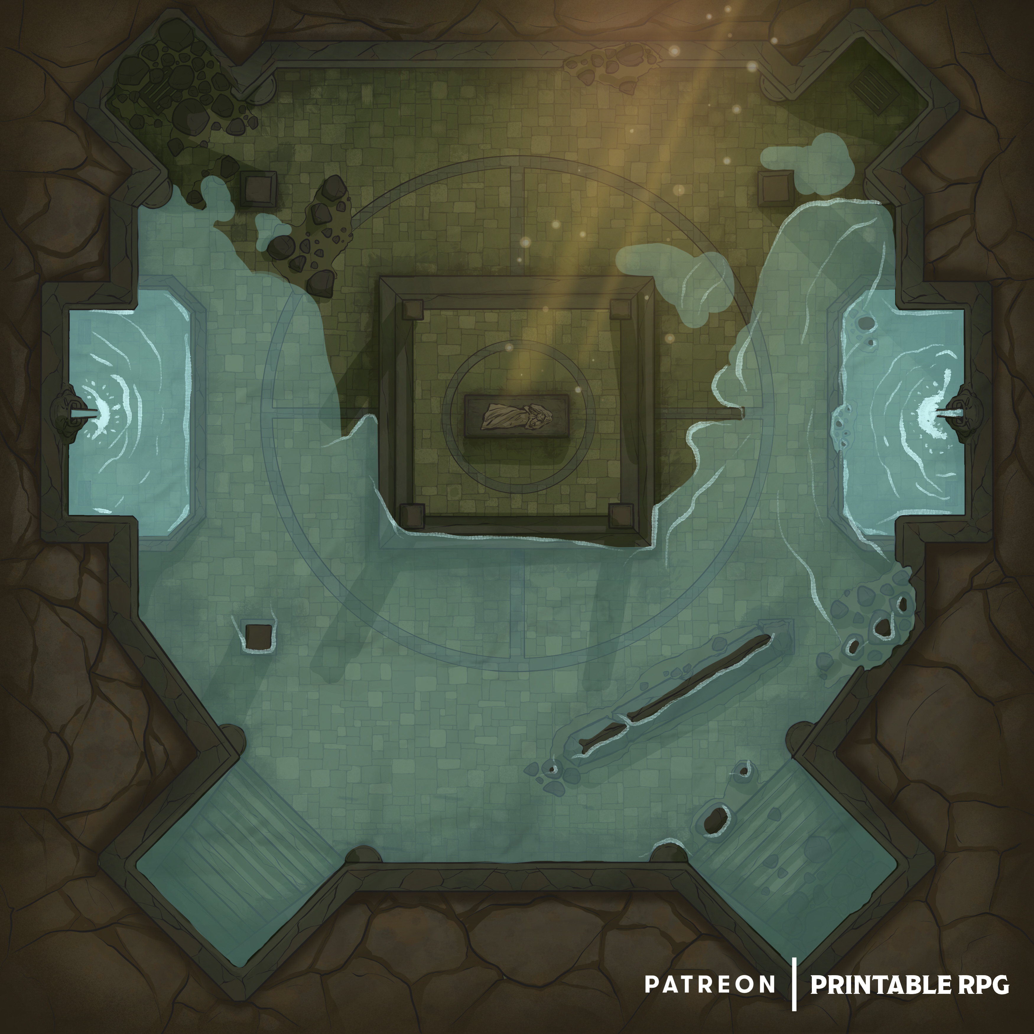 [Battlemap][30x30][3500x3500px] Submerge Temple [OC][Art] | Scrolller