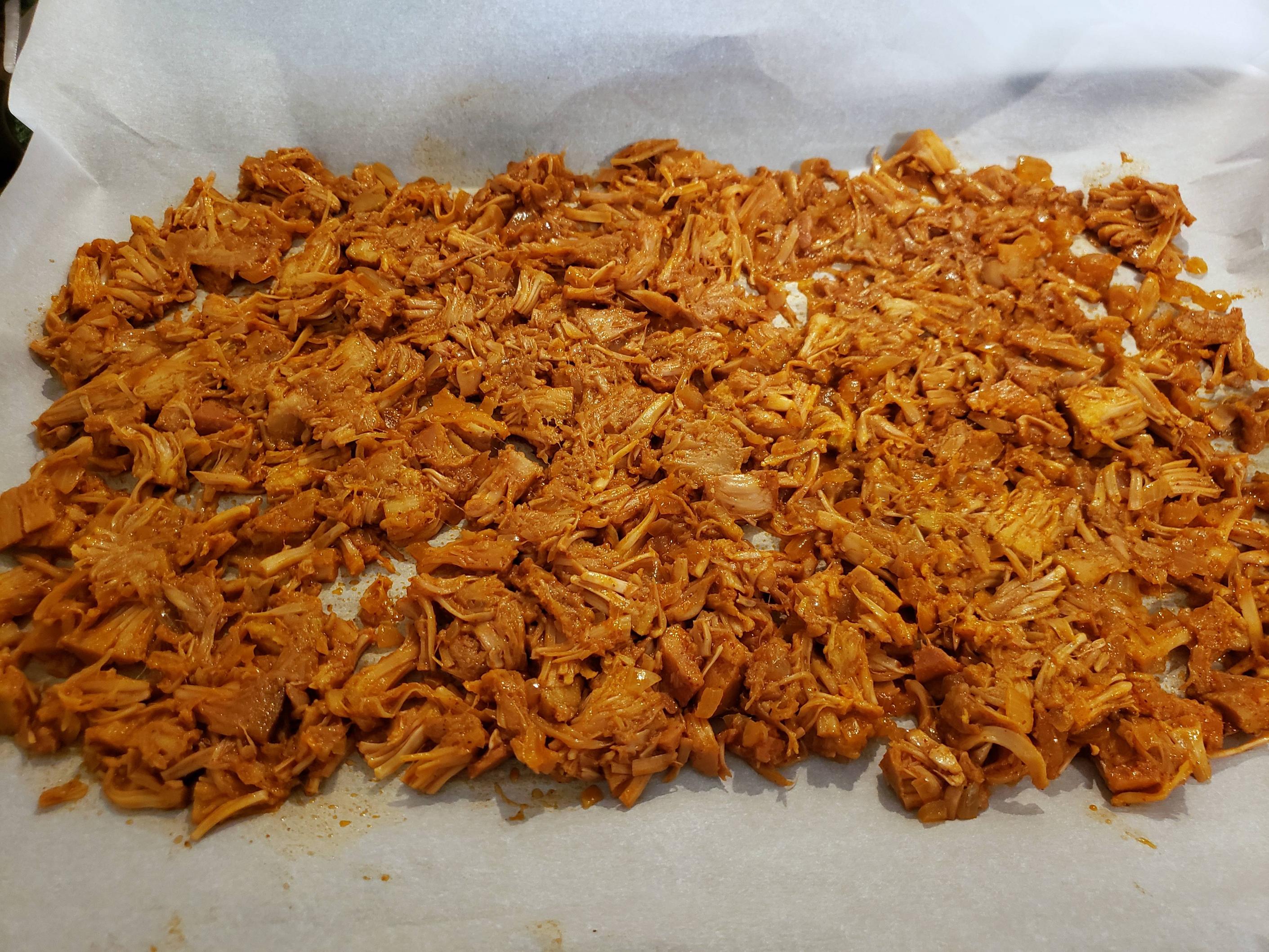 BBQ Jackfruit ready to go in the oven | Scrolller