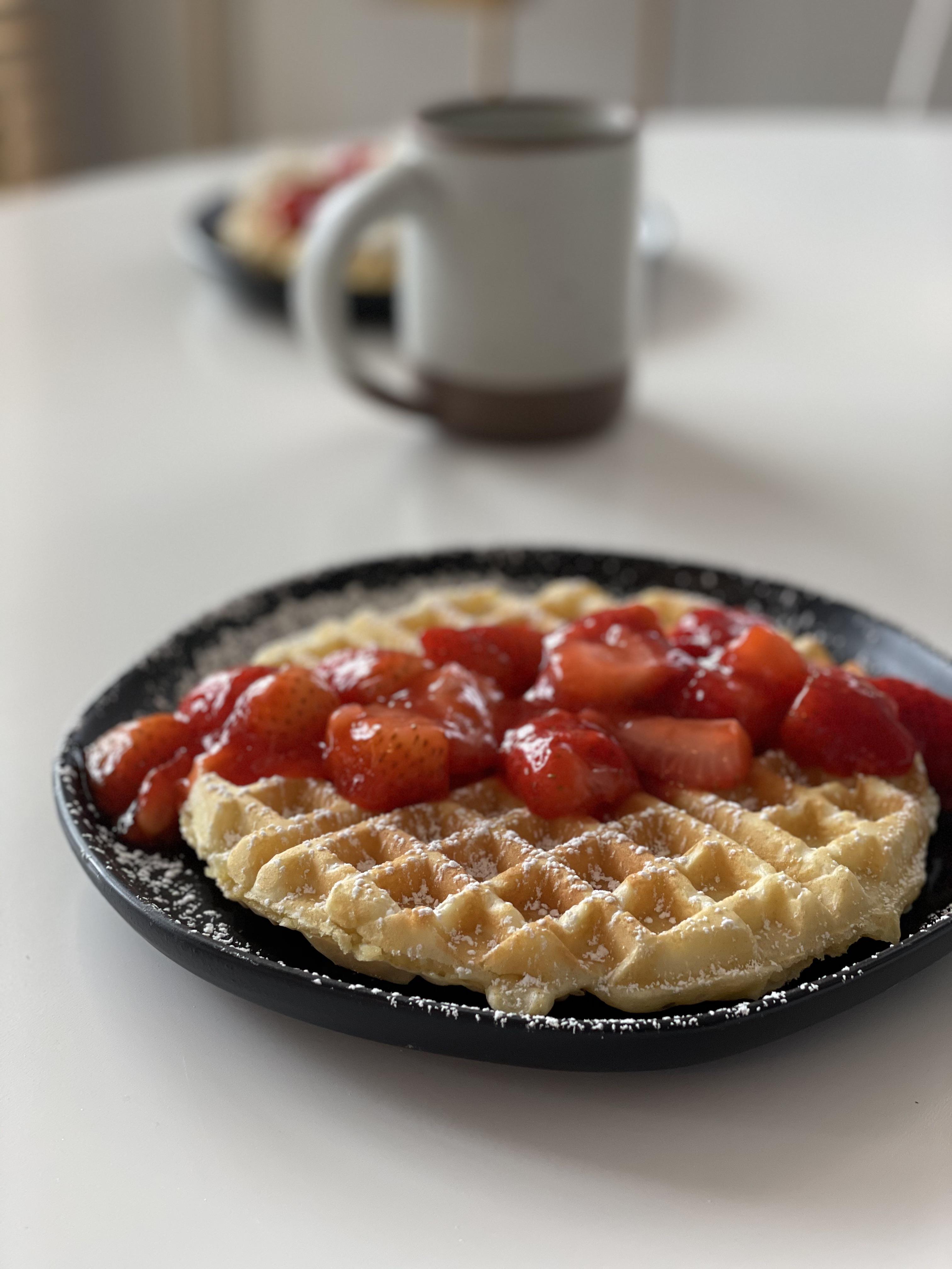 Belgian waffle with strawberry sauce | Scrolller