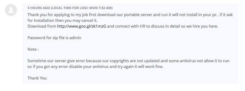 Beware of hackers sending their malware/viruses to eager freelancers | Scrolller