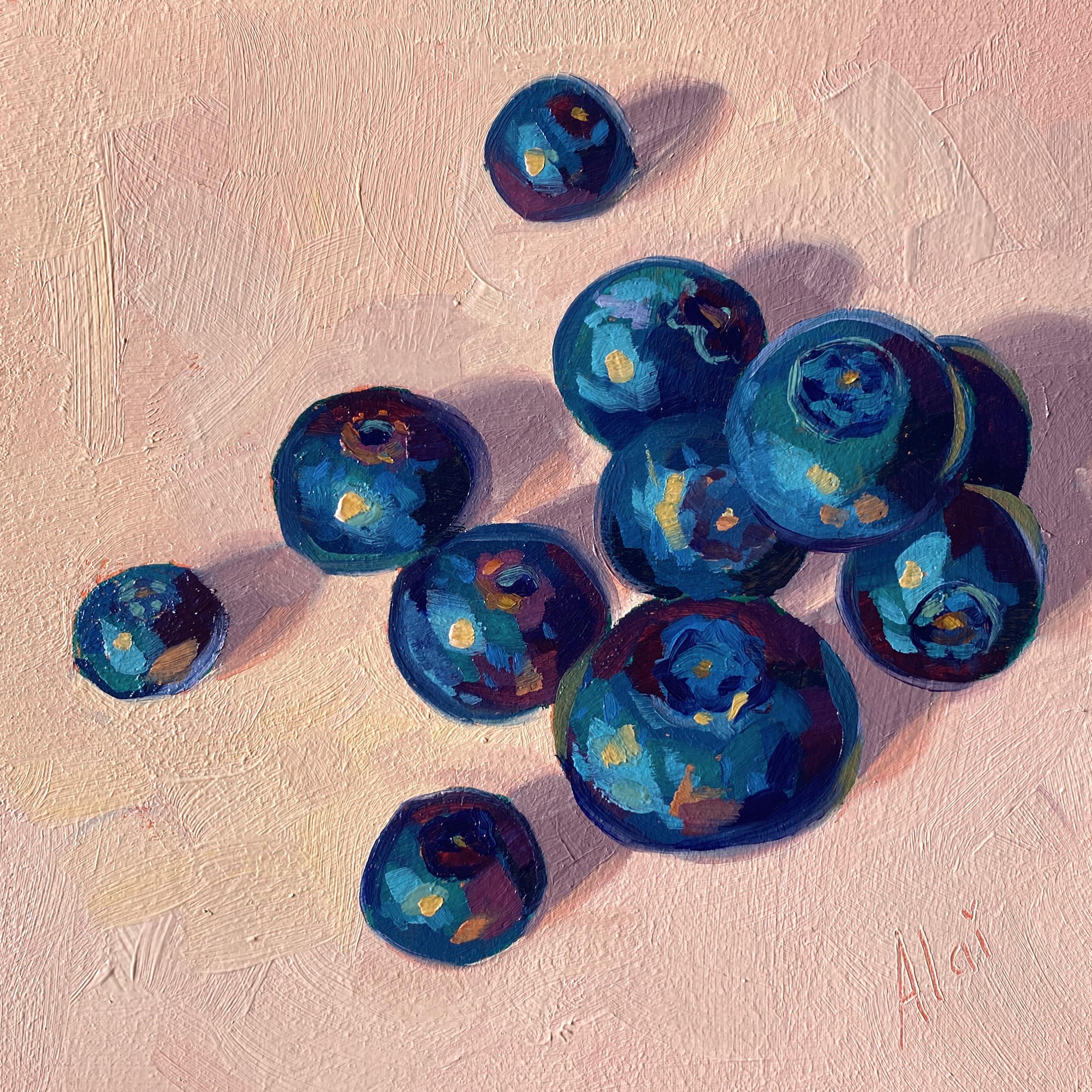 Blueberries, me, oil on wood, 2021 | Scrolller