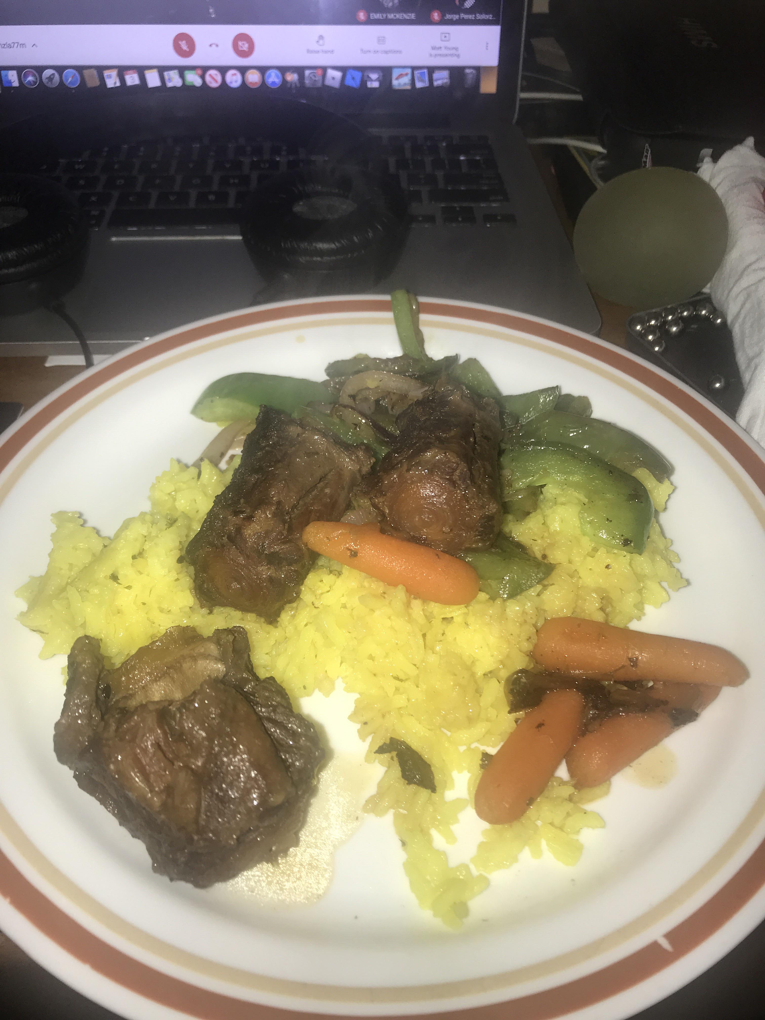 Braised Oxtail, over a bed of rice with mixed veggies! My first time cooking and eating it ...