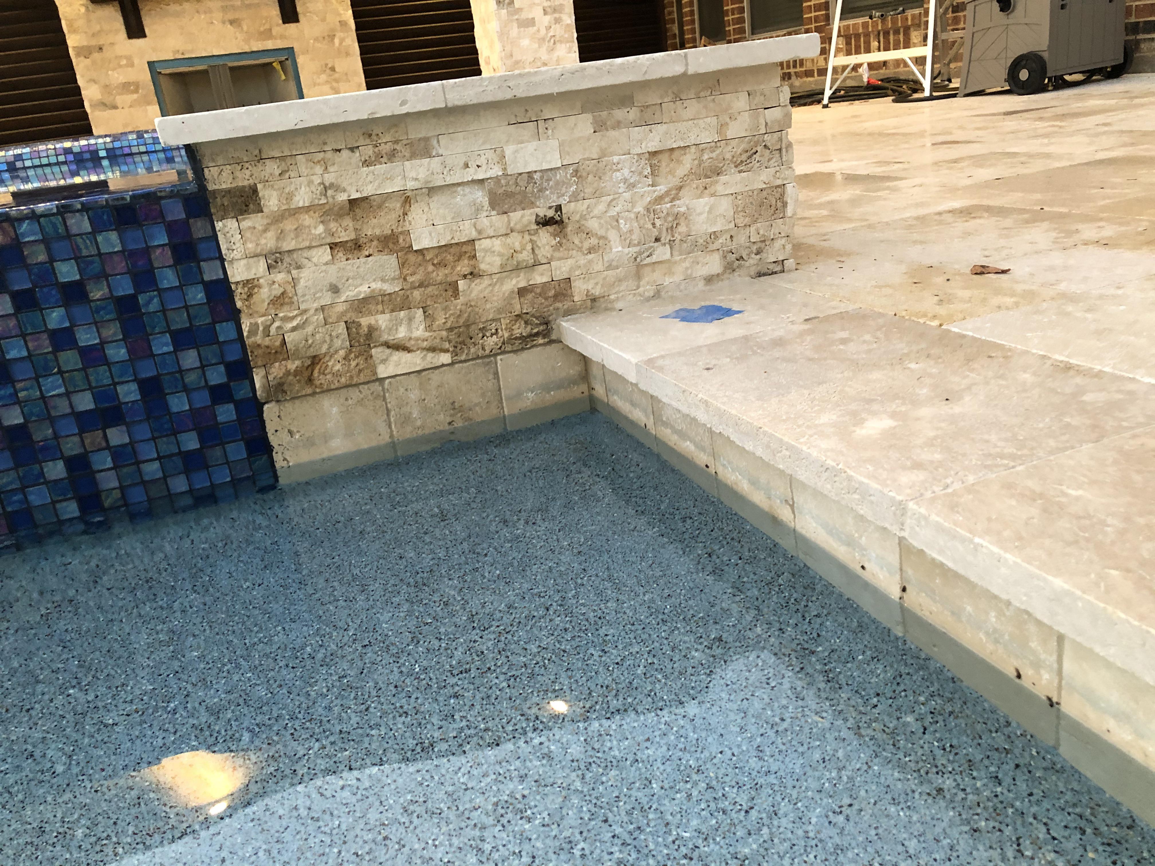 Brand new pebble sheen install leaving blue stain on tile- how do I get it off? Vinyl pool brush ...