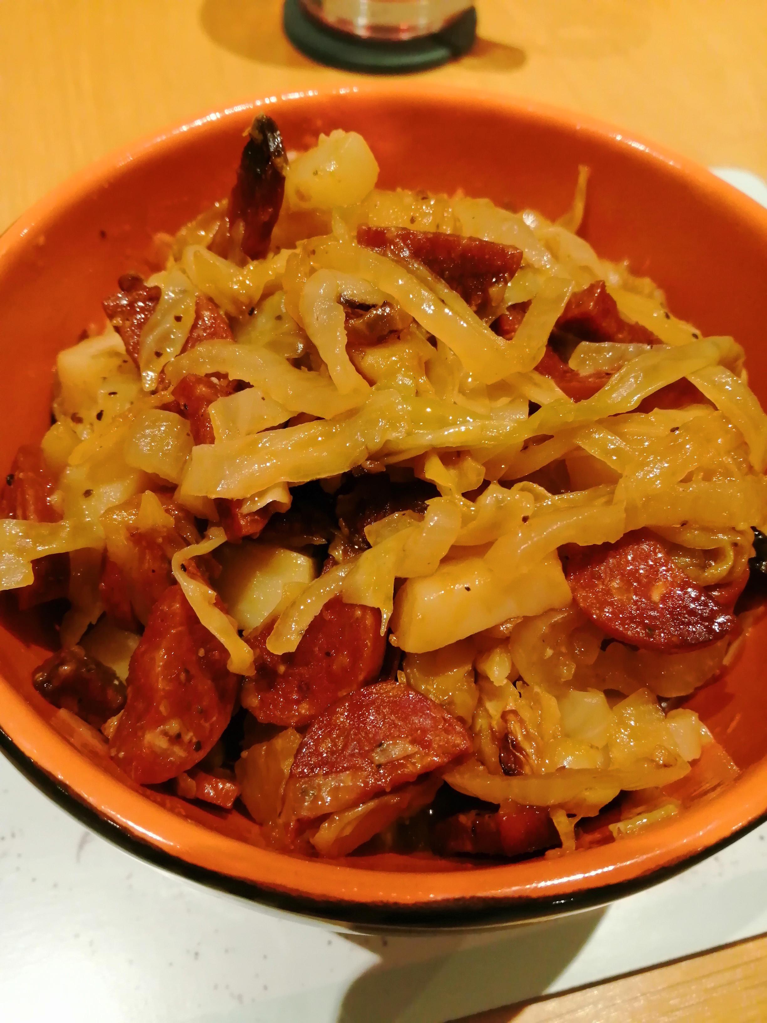 Cabbage and chorizo hash. Surprisingly tasty. | Scrolller