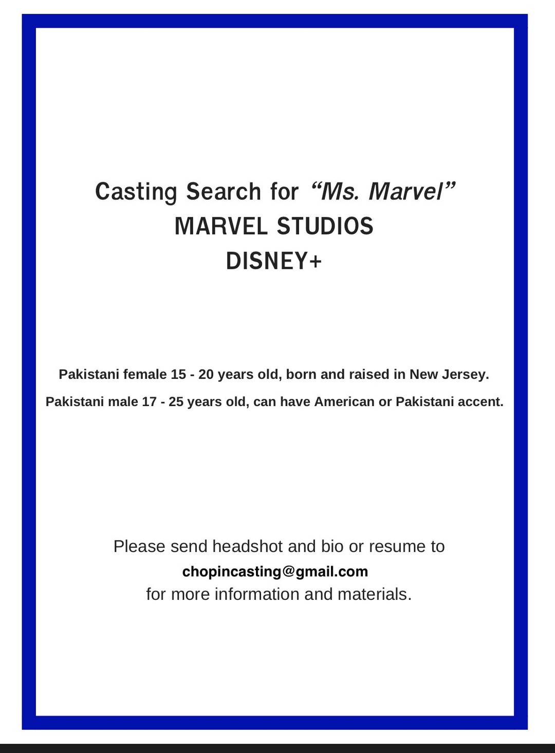 Casting call for Ms. Marvel | Scrolller