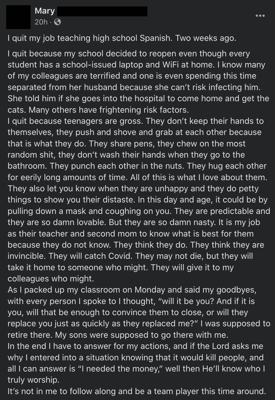 CBHS teacher's response to school reopening | Scrolller