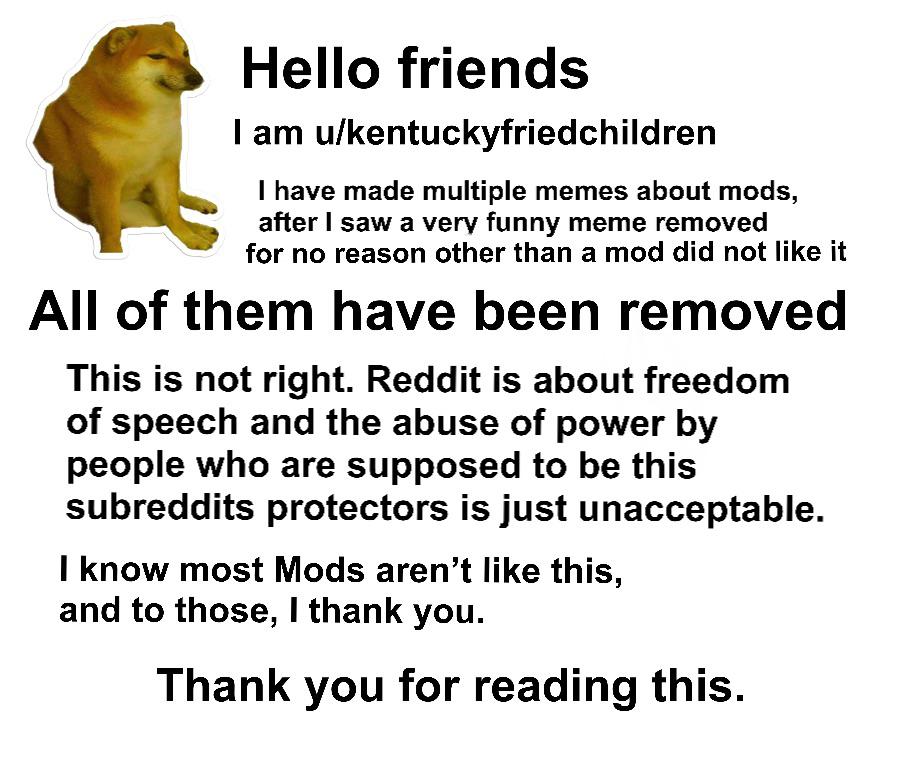 Cheems will protect me from the “text only” rule. | Scrolller