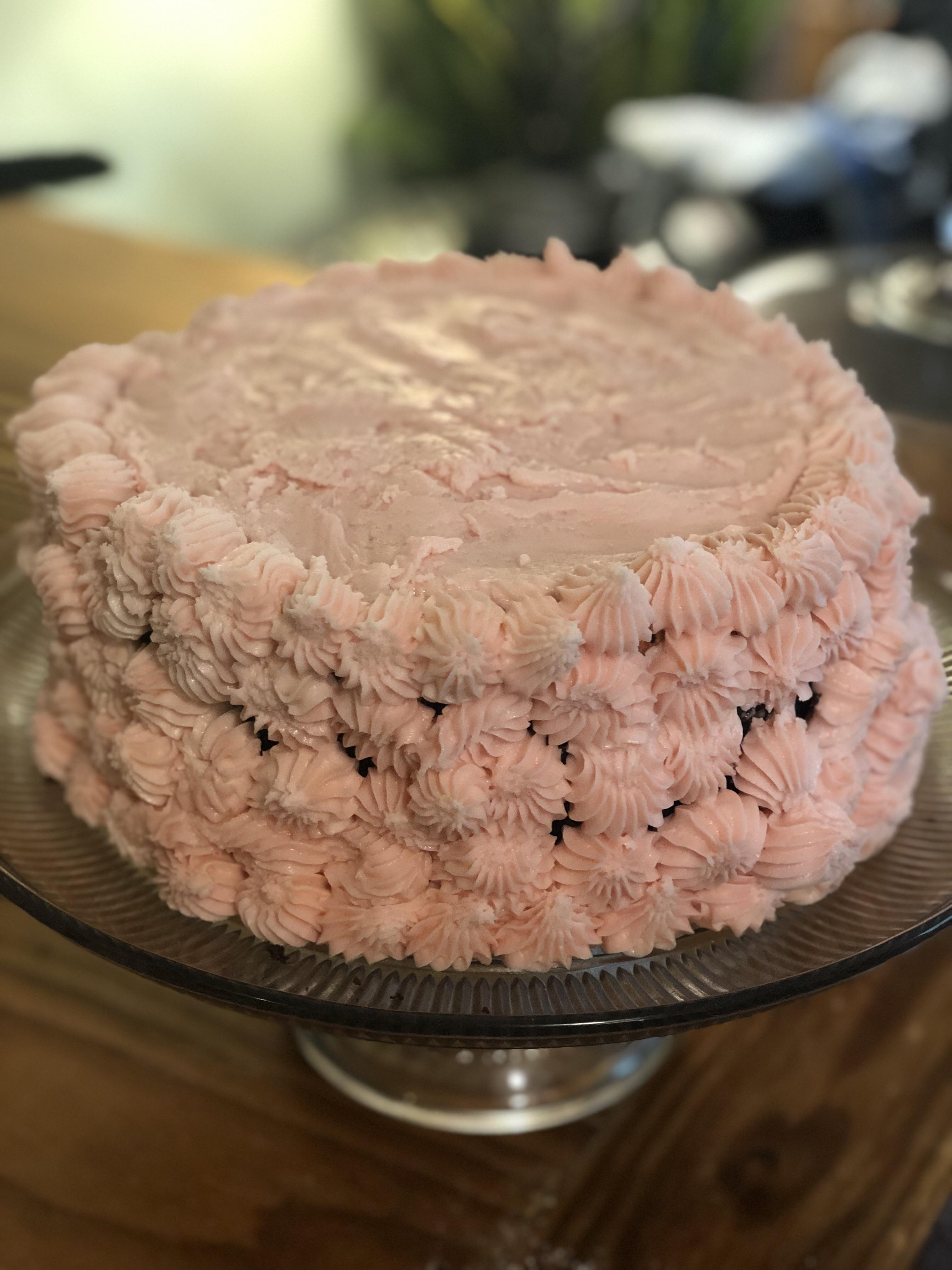 Chocolate & strawberry cake with strawberry buttercream for my daughter 11th birthday. First ...