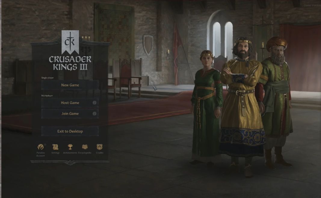 CK3 main menu screen | Scrolller