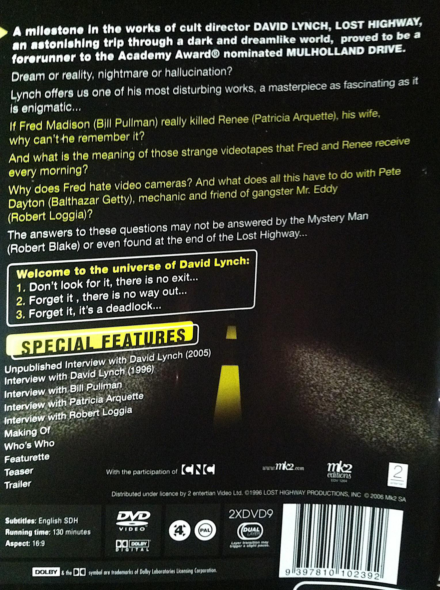 "Clues" from the back of the Region 4 Lost Highway DVD | Scrolller