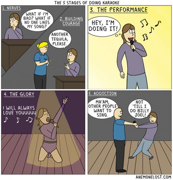 Comics: The 5 Stages of Doing Karaoke | Scrolller