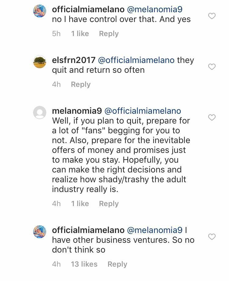 Comments from her last insta post when asked about possible retirement | Scrolller