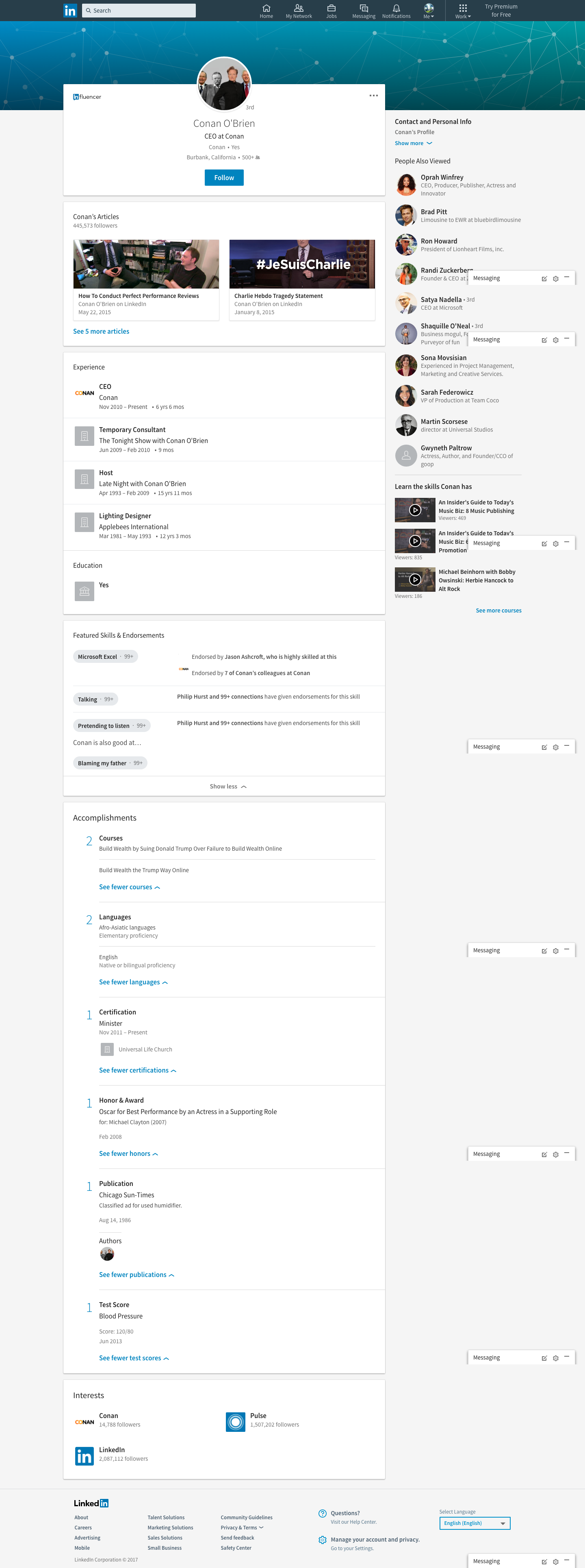 Conan's LinkedIn profile is a hoot. | Scrolller