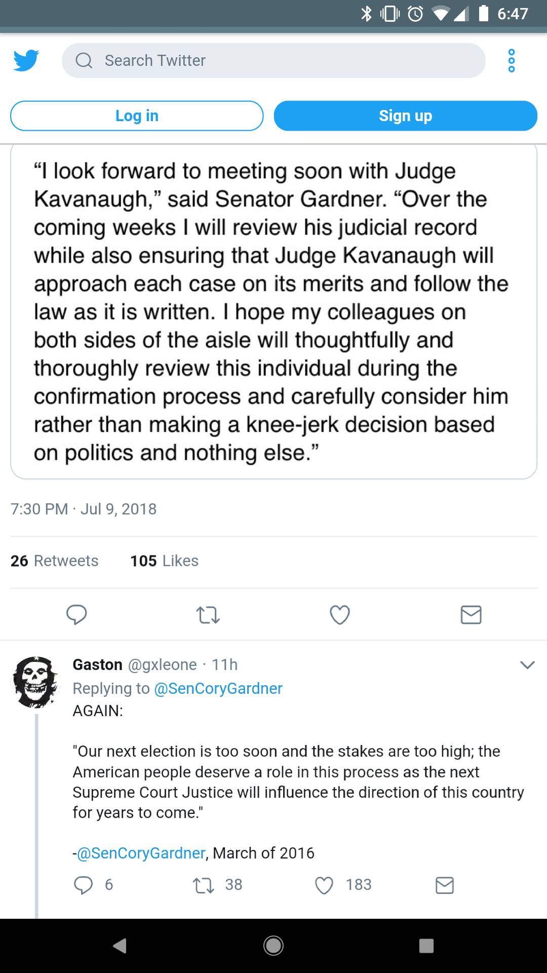 Cory Gardner getting owned on his SCOTUS statement | Scrolller