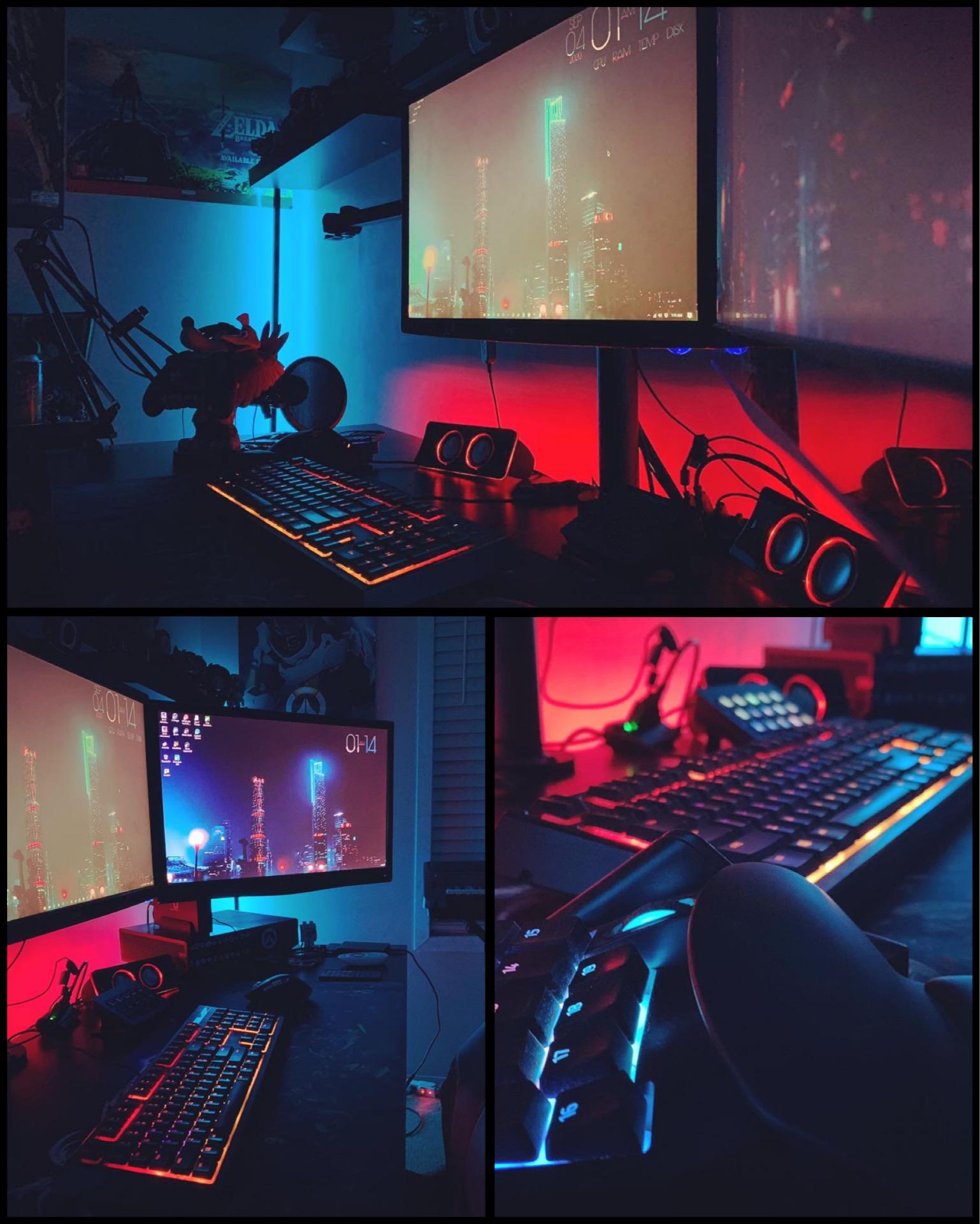 Current desk setup. Pretty happy with how this is right now. Just gotta get a 3rd monitor to ...