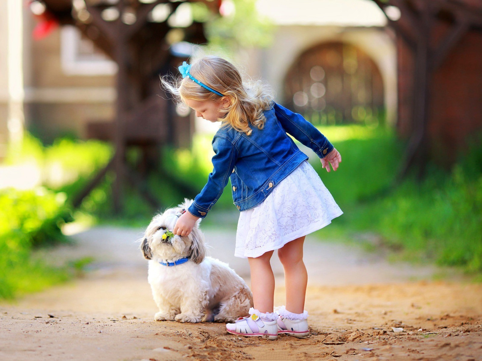 Cute little girl play white Dog 1600*1200 | Scrolller