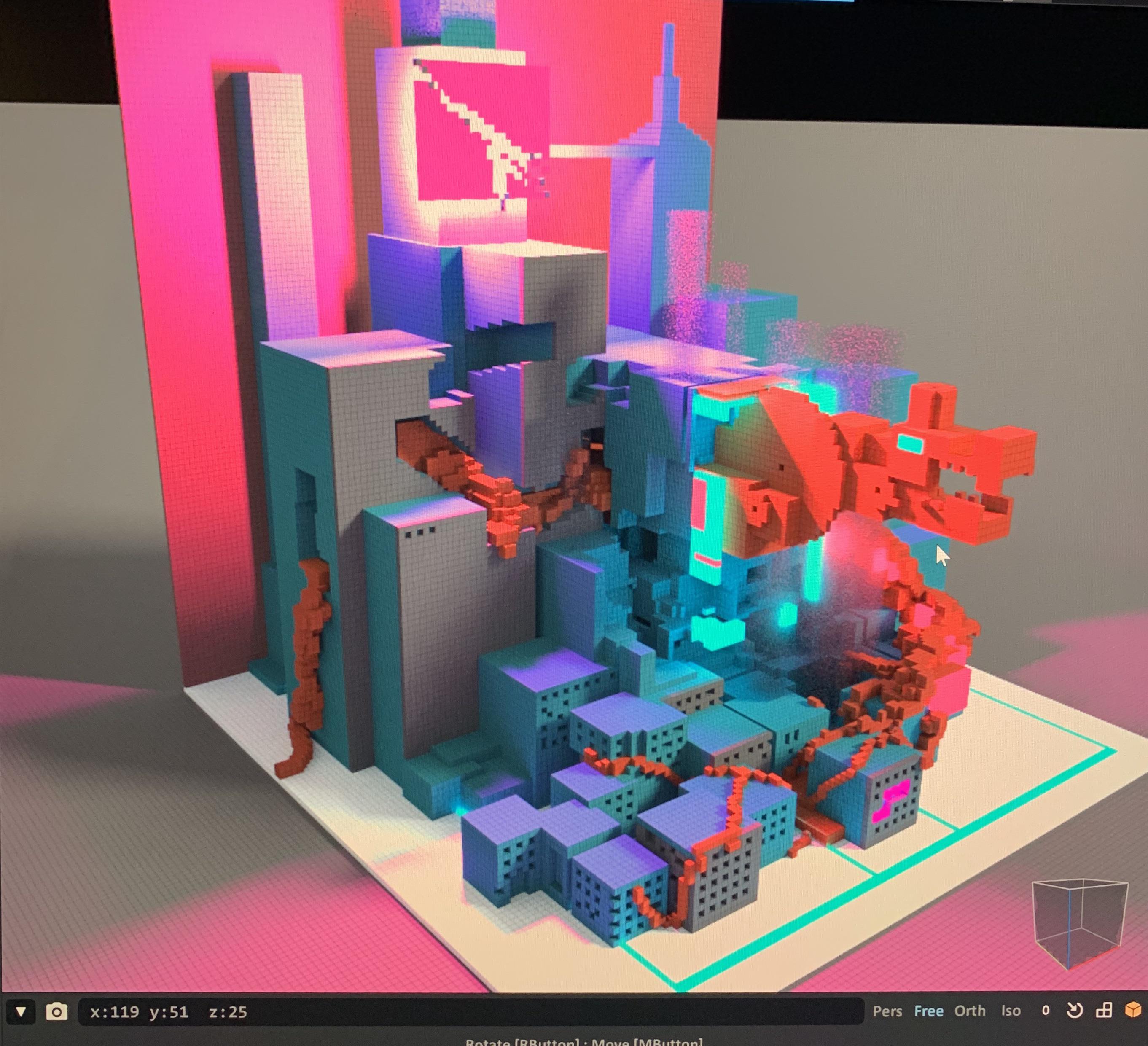 Cyber Dragon in Neon City I made in MagickaVoxel | Scrolller