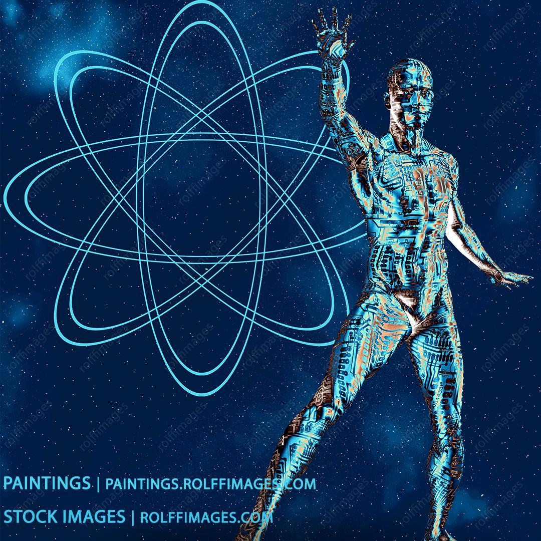 Cyborg and atom model, Bruce Rolff, Digital, 2020 | Scrolller
