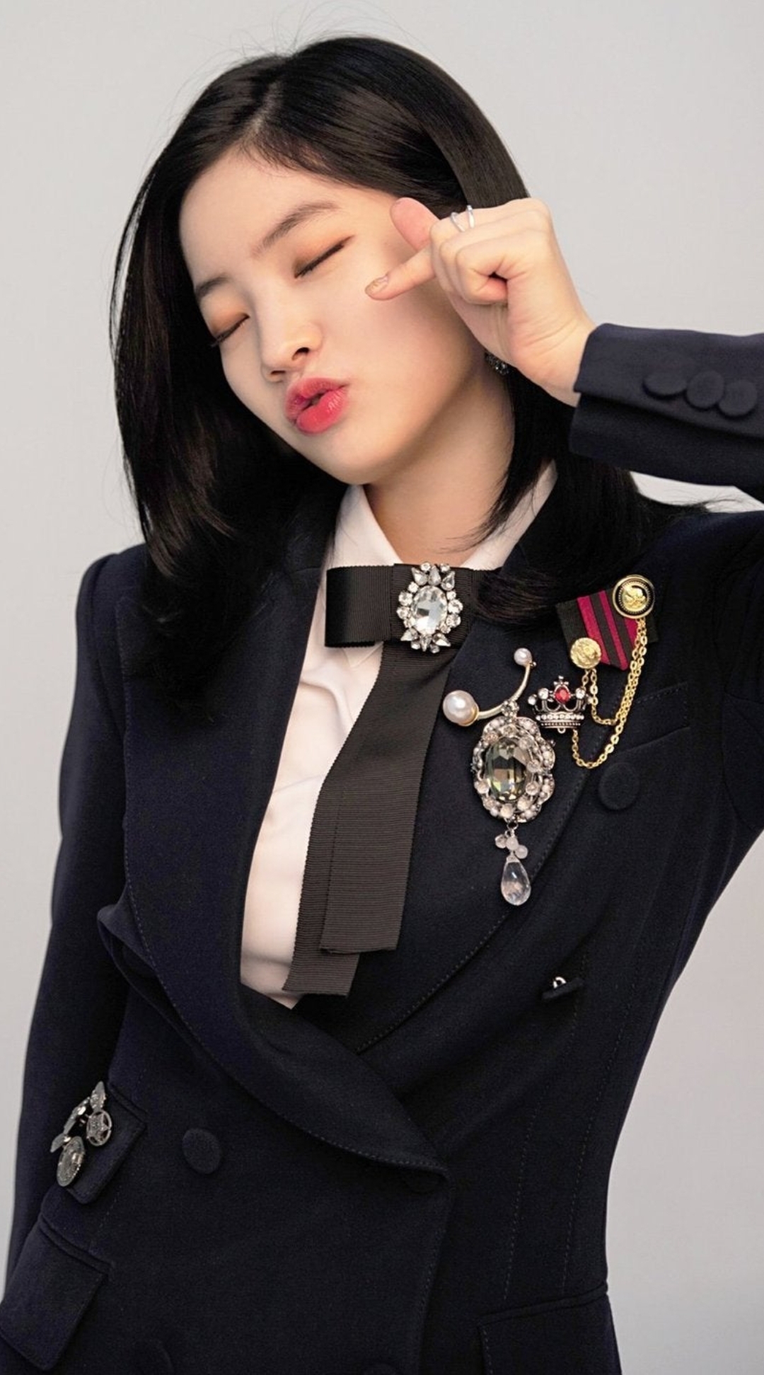 Dahyun - black suit jacket, bow, white shirt | Scrolller