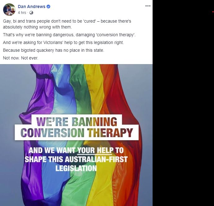 Daniel Andrews proposes ban on 'conversion therapy' | Scrolller