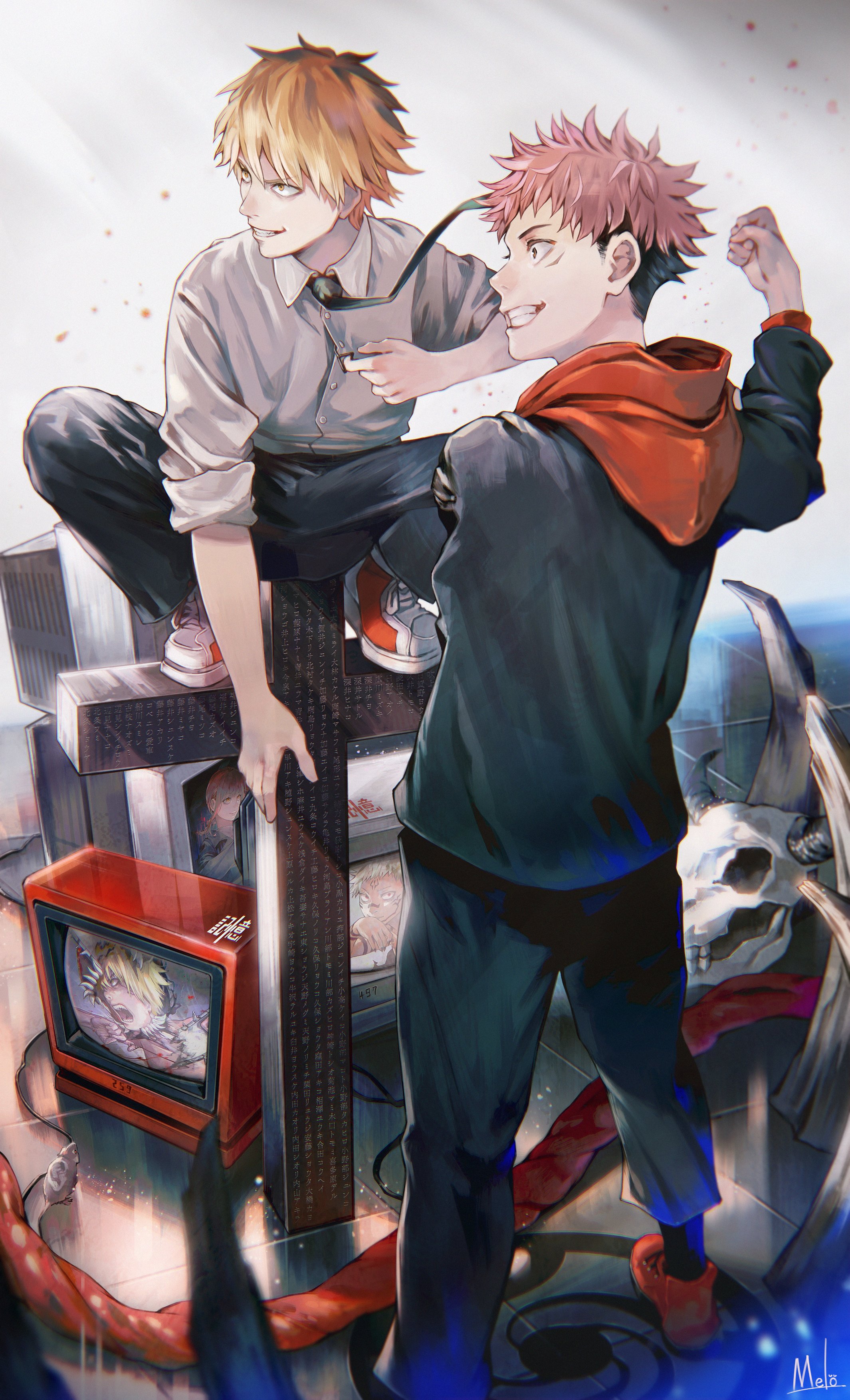 Denji & Yuji (Chainsaw Man x Jujutsu Kaisen) art by @9bamelo | Scrolller