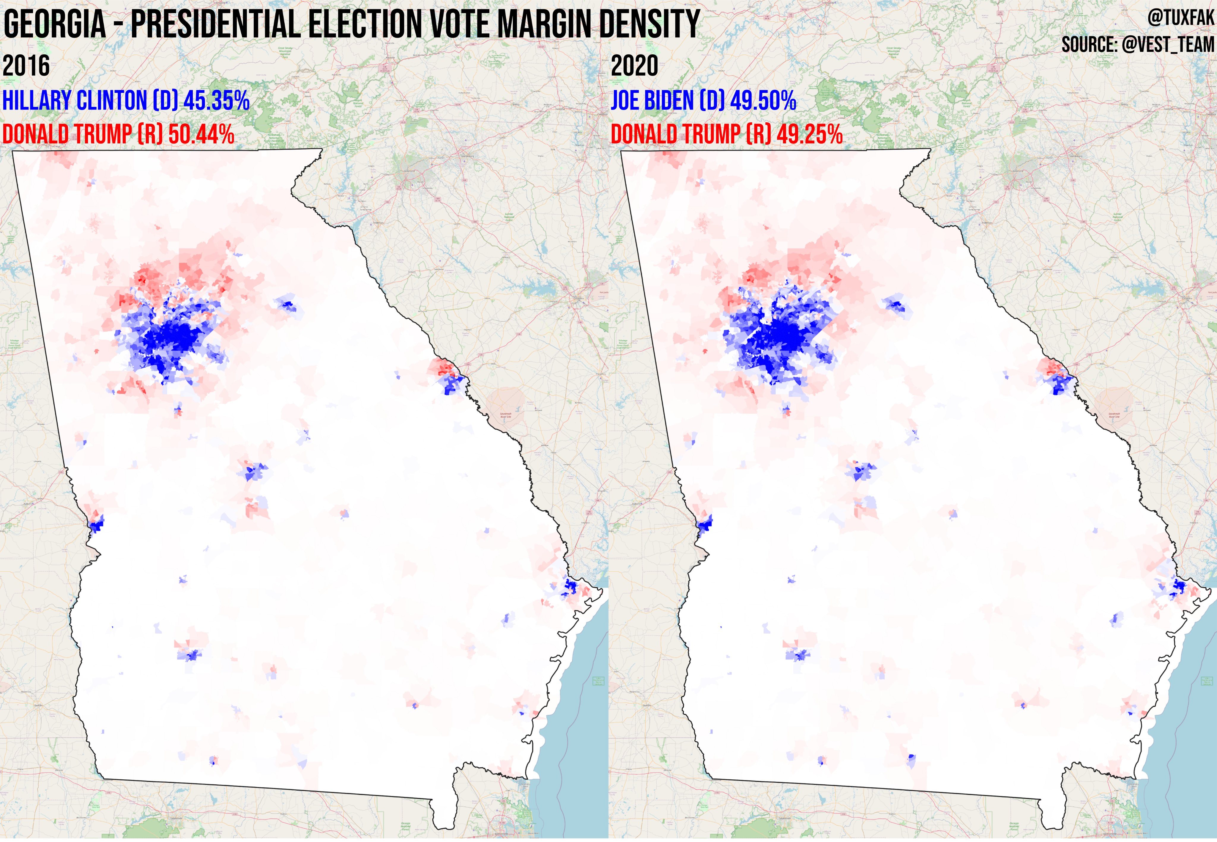 Density Adjusted Election Results Map from Georgia | Scrolller