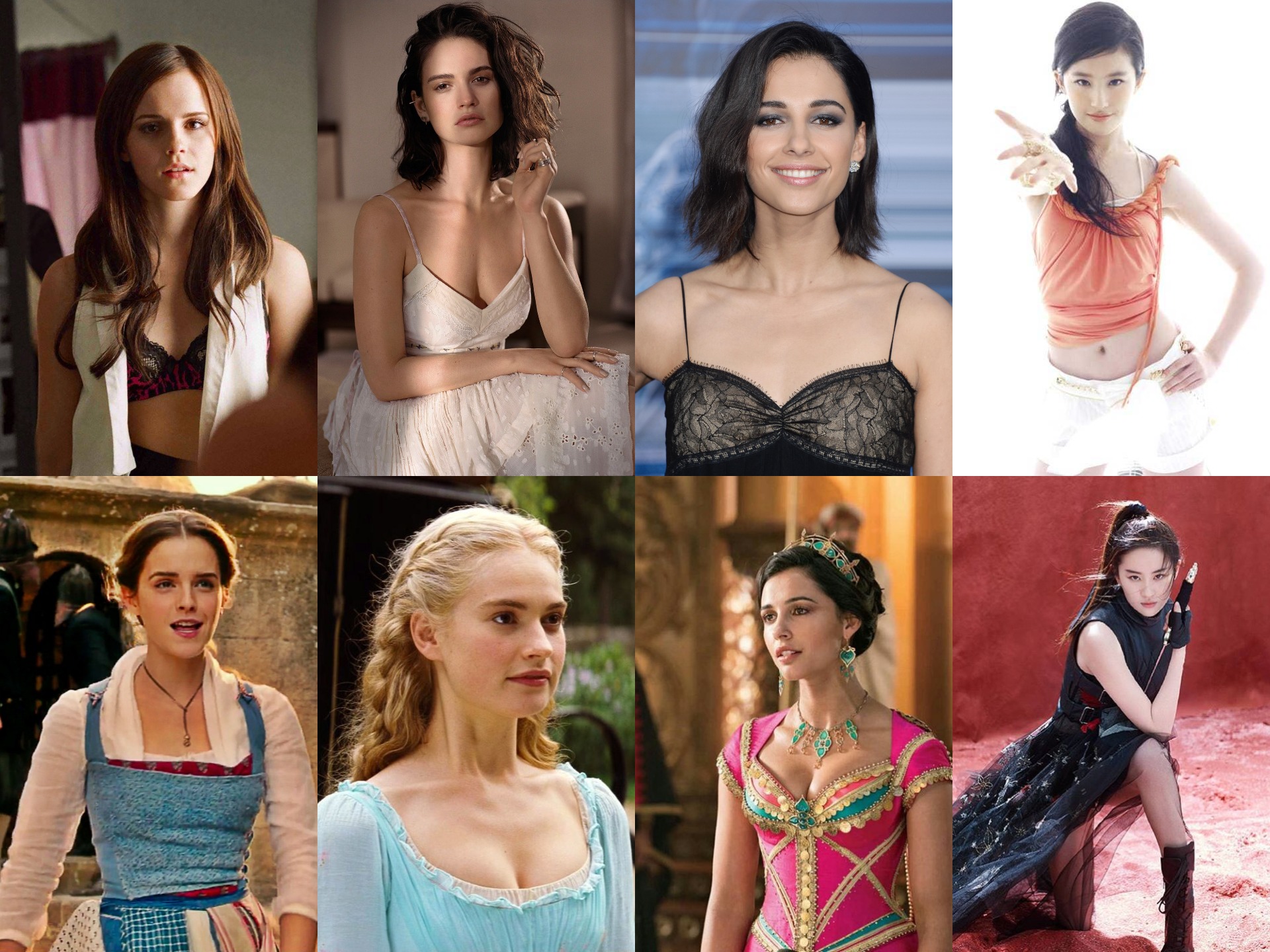 Disney princesses: Emma Watson, Lily James, Naomi Scott, Liu Yifei - 1) pussylicking marathon ...