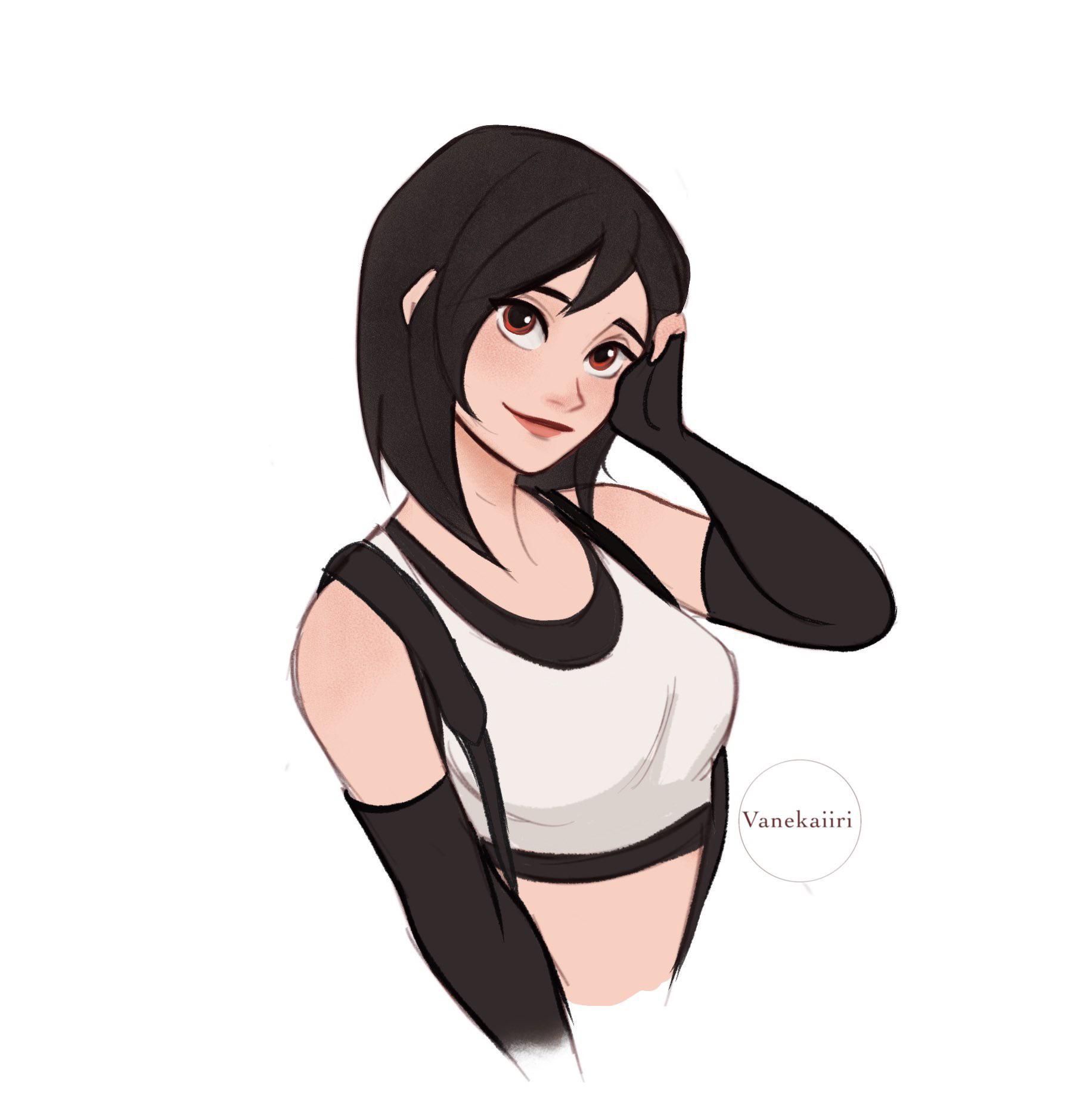 Disney short hair Tifa is adorable (art by @vanekaiiri on Twitter) | Scrolller