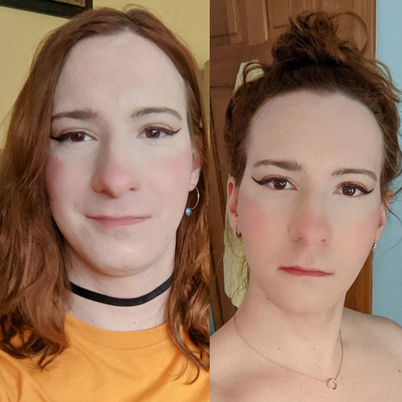 Does my face pass better hair up or hair down? Both are the same makeup and same day. Pre HRT ...