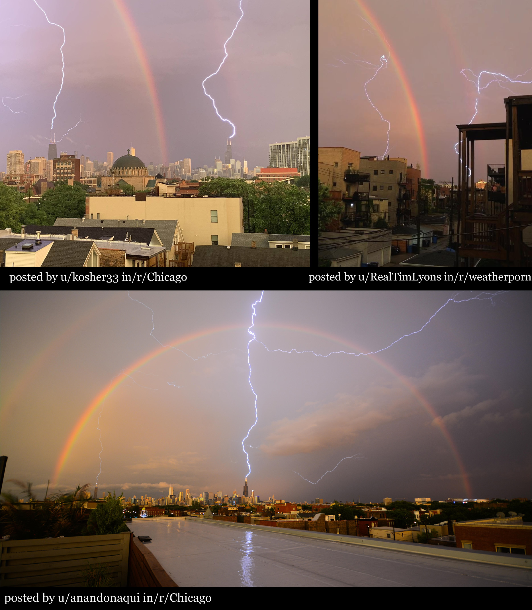 Double lightening strike with rainbow captured from 3 different angles | Scrolller