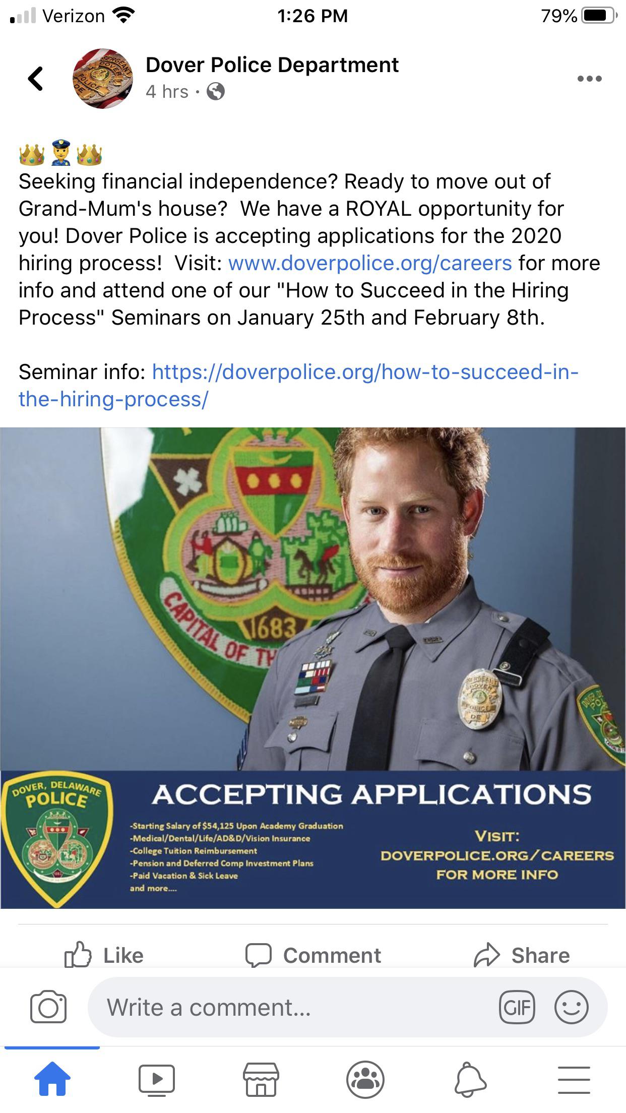 Dover PD Recruiting Prince Harry | Scrolller