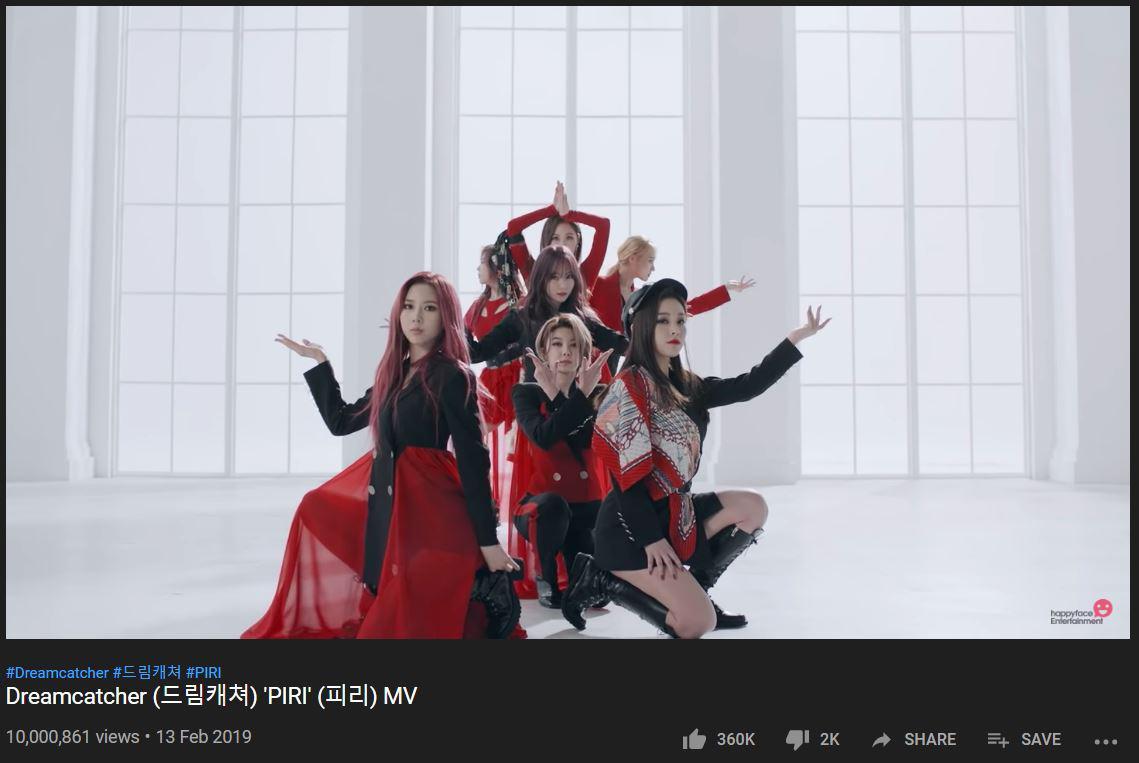 Dreamcatcher's 'PIRI' has surpassed 10 million views on the Happyface Entertainment Youtube ...
