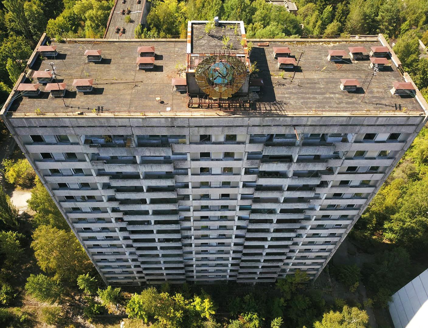 Drone view of an iconic building of Pripyat (OC/ august 2019) | Scrolller