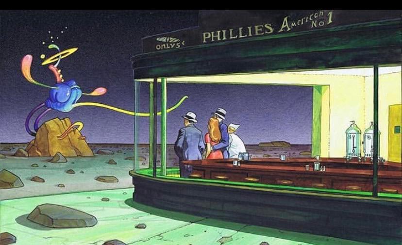 Edward Hopper’s Nighthawks in Moebius style | Scrolller