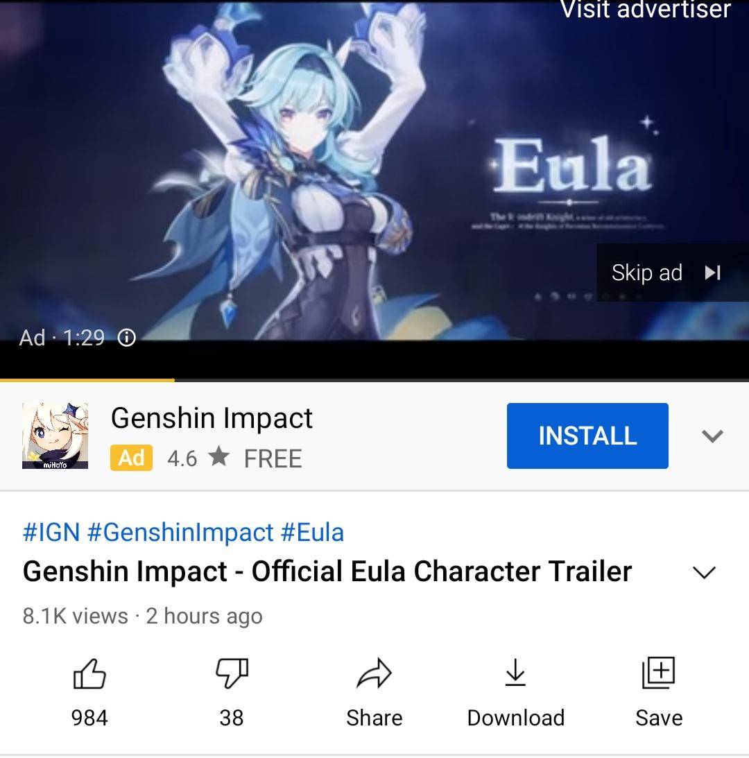 Eula ad before watching Eula trailer. Can't complain, watched it both times | Scrolller