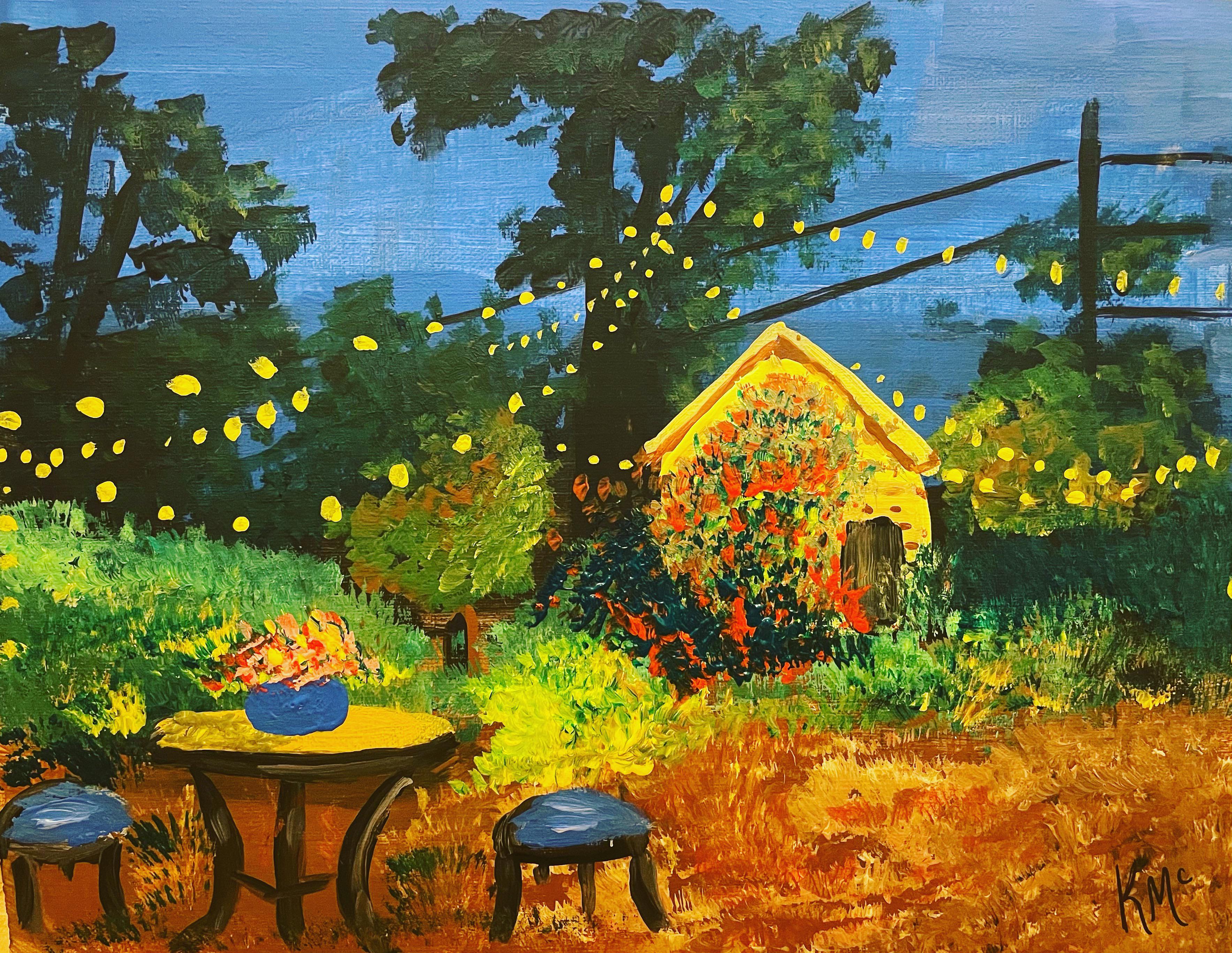 Fairy light nights, me, acrylic on paper | Scrolller