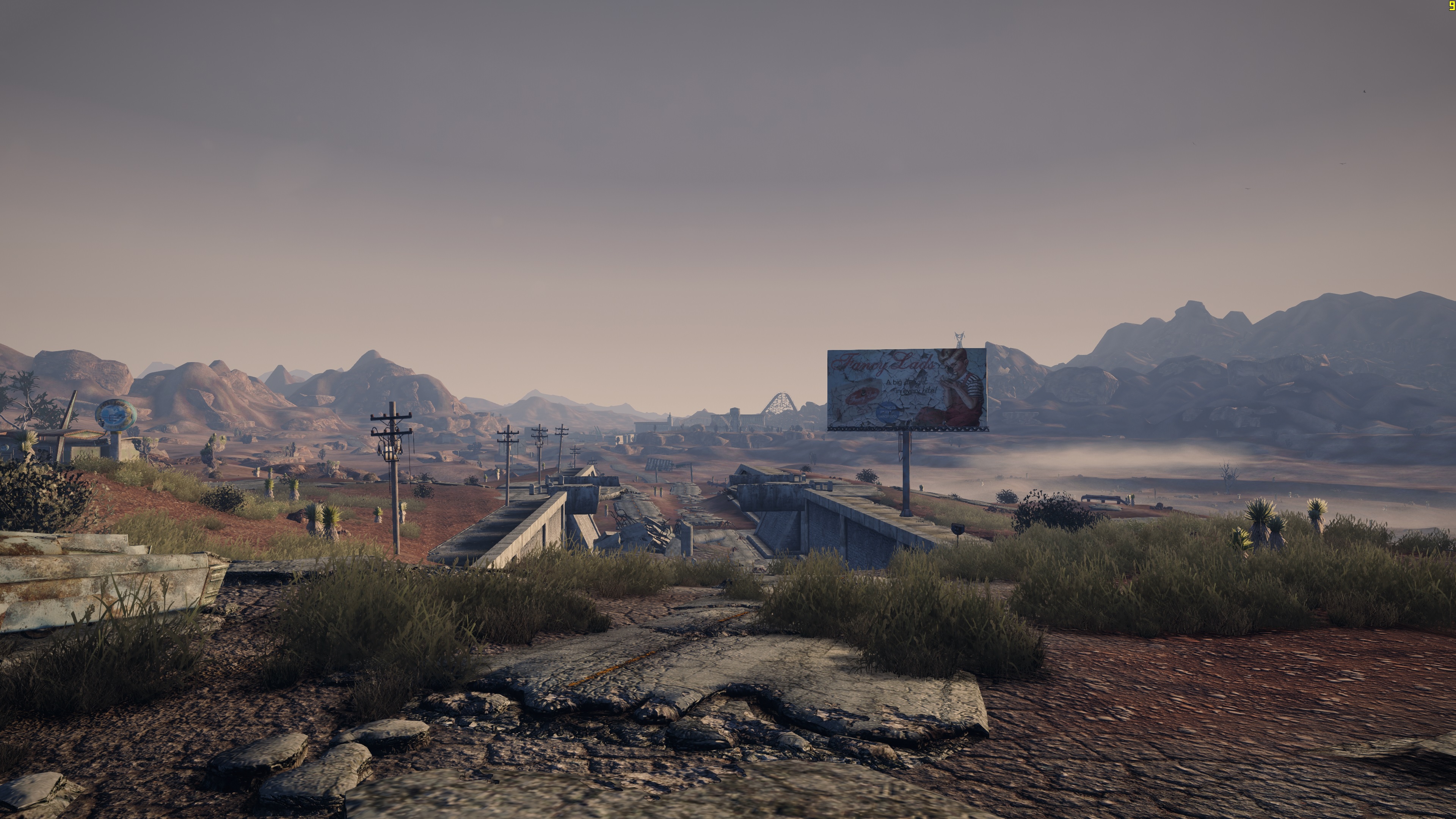 Fallout: New Vegas with ENB, texture mods, floral mods, and extended distance settings at 4K ...