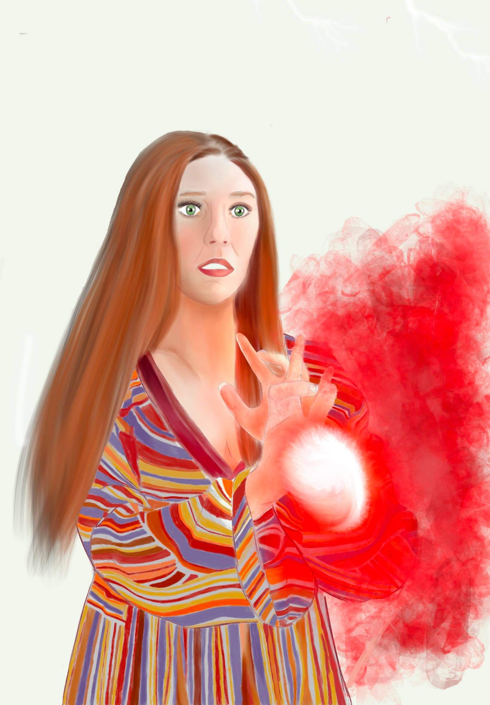 Finished my Wanda drawing. Still struggling with the backgrounds, so just having white, plain ...